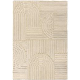 Wollteppich FLAIR RUGS, B:120cm H:10mm L:170cm, beige, Wolle, Wohnzimmer, Teppiche, "Zen Garden, modern & mit Linien", 100% Wolle, Hoch-Tief-Effekt,