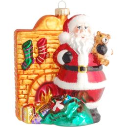 Christbaumschmuck "Santa vor dem Kamin, Weihnachtsdeko, Christbaumschmuck", B:11cm H:12,5cm T:11,5cm, bunt, KREBS GLAS LAUSCHA,