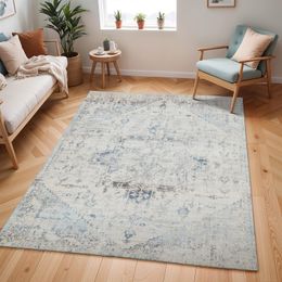 Teppich LIVABLISS, B:120cm H:13mm L:170cm, blau, Kunstfaser, Wohnzimmer, Teppiche, "TAMPA", Vintage Orientteppich, Traditional Kurzflor Boho