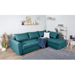 Ecksofa Collection AB, B:250cm H:42cm T:161cm, blau, 100%Polyester, Wohnzimmer, Sofas, "JANA XL-Sofa L-Form", inkl. Bettfunktion, Bettkasten und