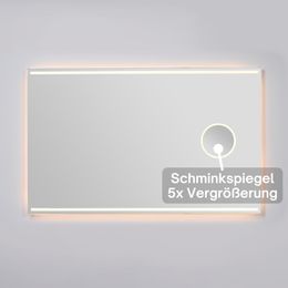 Badspiegel Loevschall, B:140cm H:75cm T:2,5cm, wei&szlig;, Spiegelglas, Spiegel, "Focus, Spiegel mit Beleuchtung, Integrierter Schminkspiegel", LED licht,