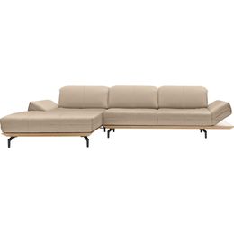 Ecksofa, B:293cm H:117cm T:212cm, beige, CREATION BY ROLF BENZ, Flachgewebe DONNA (76% Polyester 24% Polyacryl);Leder OSKAR - echtes Leder,