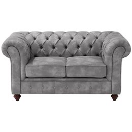 Chesterfield-Sofa Home Affaire, B:150cm H:74cm T:89cm, grau, Struktur (100% Polyester), Sofas, "Chesterfield 2-Sitzer B/T/H: 150/89/74 cm", mit