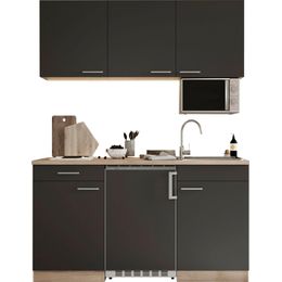 Pantryk&uuml;che respekta, B:150cm H:200cm T:60cm, grau, Komplettk&uuml;chen-Sets, "Luis, Duo Kochfeld, wahlweise mit Mikrowelle, Korpus Eiche S&auml;gerau", Breite