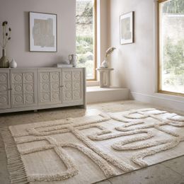 Teppich FLAIR RUGS, B:120cm H:20mm L:170cm, beige, Baumwolle, Wolle, Wohnzimmer, Teppiche, "Loma", mit Fransen