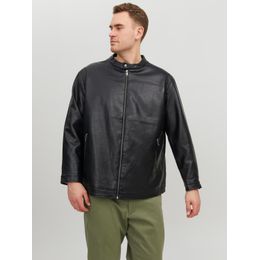 Jack & Jones PlusSize Herren Bikerjacke "JJEROCKY CLEAN JACKET NOOS PLS", schwarz, Gr. 5XL, JACK & JONES PLUSSIZE, unifarben, Web, Obermaterial: 91% Polyester, 7%