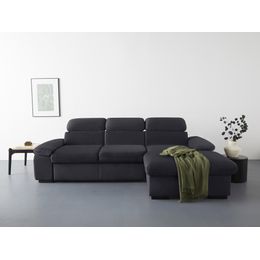 Ecksofa COTTA, B:250cm H:73cm T:165cm, grau, 100% Polyester, Wohnzimmer, Sofas, "Lola L-Form mit Kopfteilfunktion & Hocker", wahlweise mit