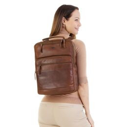 Pike PIK&Eacute; Damen Laptoprucksack, braun, Leder, Rindsleder, unifarben, Rucks&auml;cke, echt Leder