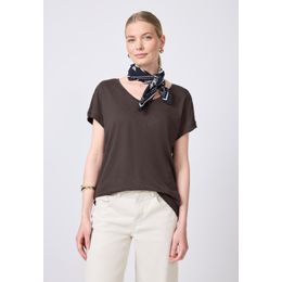 Damen V-Shirt, braun, Gr. 34, STREET ONE STUDIO, unifarben, Web, 50% Modal, 50% Baumwolle, Shirts, im soften Baumwoll-Mix