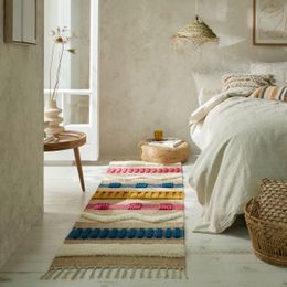 Läufer FLAIR RUGS, B:60cm H:12mm L:230cm, bunt, Baumwolle, Jute, Wolle, Flur, Teppiche, "Medina, mit abstraktem Streifenmuster", Boho-Look, aus
