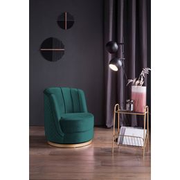 Drehsessel Salesfever, B:68cm H:77cm T:57cm, gr&uuml;n, Samt (100% Polyester), Metall, Sessel, "Komfortabler Drehsessel mit Stil", 360 Drehfunktion