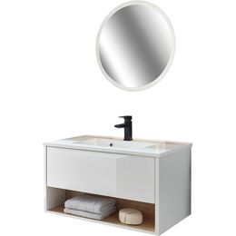Badm&ouml;bel-Set Places of Style, wei&szlig;, Kastenm&ouml;bel-Sets, "Studio Line, Bad im modernen Design, 2-teiliges Badezimmer", Waschtisch und Spiegel, in zwei