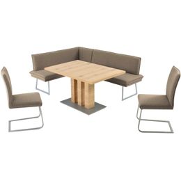 K+w Komfort & Wohnen Essgruppe, B:158cm H:86cm T:205cm, beige, K+W KOMFORT & WOHNEN, Sitzmöbel-Sets, "Santos III", gepolsterte Eckbank und Stühle, langer Schenkel rechts