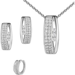 Firetti Damen Ohrring und Ketten Set "Multipack Schmuck Geschenk Silber 925 Creolen Halskette mit Anhänger", silber, Silber 925 (Sterlingsilber),