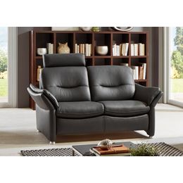 2-Sitzer Hukla, B:164cm H:91cm T:92cm, schwarz, Sofas, "HU-SF15058 Ledersofa, Breite 164 cm", hochwertiges Glattleder, optional mit Kopfstütze