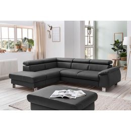 Ecksofa COTTA, B:249cm H:72cm T:100cm, schwarz, Microfaser PRIMABELLE (100% Polyester);Kunstleder SOFTLUX;Feinstruktur (100% Polyester);Kunstleder