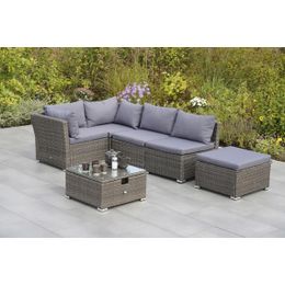 Garten-Essgruppe Merxx, B:185cm H:62cm T:195cm, grau, Kunststoff, Stahl, Sitzm&ouml;bel-Sets, "Malaga", Eckset mit h&ouml;henverstellbarem Tisch