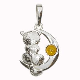 OSTSEE-SCHMUCK Damen Kettenanh&auml;nger "- Katze und Mond - Silber 925/000 - Bernstein", Silber 925 (Sterlingsilber), silber, Silber 925