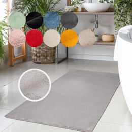 Badematte Carpet City, H:14mm, grau, Polyester, Badematten, "Topia Mats, Badteppich uni", Hochflor, Kaninchen Haptik, Polyester, Badezimmerteppich,