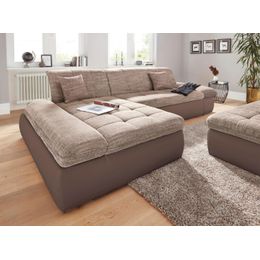 Ecksofa DOMO collection, B:300cm H:80cm T:172cm, braun, Kunstleder SOFTLUX / Struktur (90% Polyester, 10% Polyacryl);Zierkissen: Struktur (90%