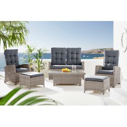 Gartenlounge-Set Konifera, grau, Polyrattan, Sitzmöbel-Sets, "Monaco", höhenverstellbarer Tisch, inkl. Auflagen, Grau, Aluminium, Polyrattan