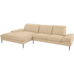 Ecksofa W.Schillig, B:340cm H:87cm T:185cm, beige, Chenille-Flachgewebe R66 (85% Polyester, 15% Nylon);Longlife Xtra-Leder Z59: Glattleder mit