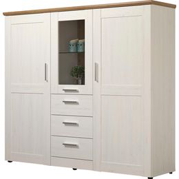Highboard Home Affaire, B:159cm H:140cm T:41cm, weiß, FSC-zertifizierter Holzwerkstoff, Wohnzimmer, Sideboards, "Nybro", Vitrine, wechselseitig