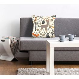 Dekokissen queence, B:40cm L:40cm, bunt, Polyester, Dekokissen_Sitzkissen_Kissenh&uuml;llen, "Fiete", mit einem Wald voller Tiere