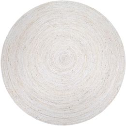 Teppich Paco Home, H:13mm Ø:200cm, weiß, Jute, Wohnzimmer, Teppiche, "Viborg 595", Jute, Modern, Boho, Handgefertigter Natur-Teppich