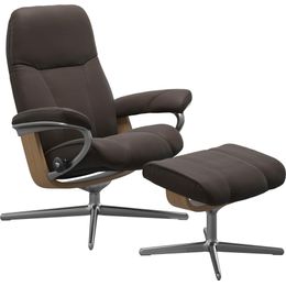 stressless "Consul" Set, Relaxsessel mit Hocker, mit Hocker, mit Cross Base, Gr&ouml;&szlig;e S, M & L, Holzakzent Eiche