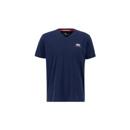 Herren T-Shirt "Basic V-Neck T-Shirt SL", blau, Gr. S, Alpha Industries, Obermaterial: 100% Baumwolle, Shirts