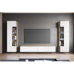 Wohnwand Inosign, braun, Glas, Hartfaserplatte, Holzwerkstoff, Kunststoff, Wohnzimmer, Kastenm&ouml;bel-Sets, "Kenia, Vitrine T&uuml;ranschlag links/rechts