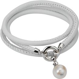 ADRIANA Damen Lederarmband "Schmuck Geschenk Silber 925 Armband Armkette Capri", 55cm, Leder Perlen Silber 925 (Sterlingsilber), weiß, Leder, Perlen,