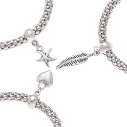 Lascana Damen Armband Set, silber, Metall, Armb&auml;nder, elastisch, Armb&auml;nder mit Anh&auml;nger, Herz, Stern, Feder, Armketten Set
