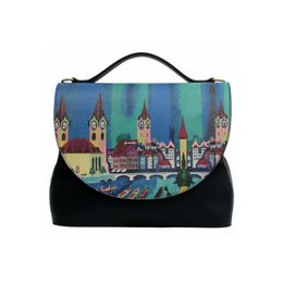DOGO Damen Henkeltasche "Handy Umh&auml;ngetasche Prague Nights Schultertasche", schwarz, Lacklederimitat, Taschen, Handgefertigt