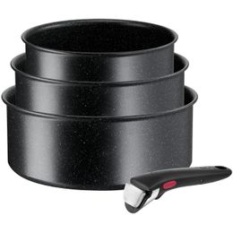 Tefal Topf-Set "Ingenio Black Stone, Kasserollenset abnehmbarer Griff, stapelbar", Höhe 11,5cm, schwarz, Töpfe, Thermo-Signal bei idealer