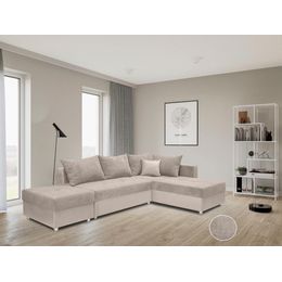 Ecksofa Collection AB, B:217cm H:42cm T:182cm, beige, 100%Polyester, Wohnzimmer, Sofas, "Italia L-Form", mit Bettfunktion und Bettkasten, in