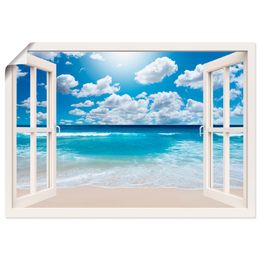 Wandbild Artland, B:70cm H:50cm, weiß, Papier, Wohnzimmer, Bilder, "Fensterblick Großartige Strandlandschaft", als Leinwandbild, Poster,