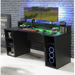 Gamingtisch FORTE, B:160cm H:91cm T:72cm, schwarz, Tische, "Tezaur", wahlweise mit RGB-Beleuchtung