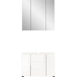 Badmöbel-Set Welltime, B:82cm H:190cm T:34cm, weiß, Holzwerkstoff, Kastenmöbel-Sets, "BIEL, TOPSELLER, 2 teilig, hochwertige MDF Front, Rillenoptik",