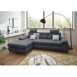 Ecksofa, B:274cm H:88cm T:177cm, grau, ED EXCITING DESIGN, 100% Polyester, Wohnzimmer, Sofas, "Altona L-Form", mit Bettfunktion, Bettkasten,