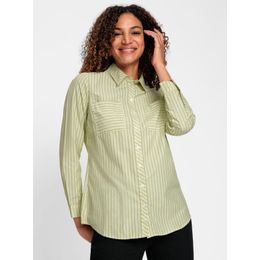 Casual Looks Damen Hemdbluse, wei&szlig;, Gr. 54, gemustert, gestreift, mehrfarbig, 50% Baumwolle, 50% Polyester, Blusen