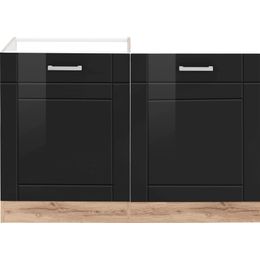 Sp&uuml;lenschrank KOCHSTATION, B:120cm H:82cm T:60cm, schwarz, Holzwerkstoff, K&uuml;che, Schr&auml;nke, "KS-Tinnum", 120 cm breit, MDF-Fronten, Metallgriffe,