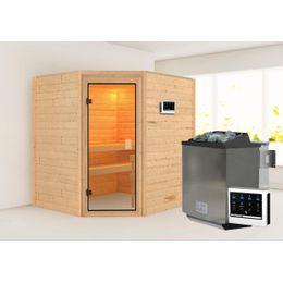 Karibu Sauna "Mia (Fronteinstieg)", (ohne Ofen), beige, Saunen, Ofen 9 kW Bio externe Strg easy