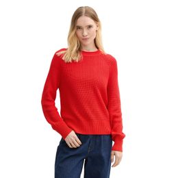 Damen Strickpullover, rot, Gr. M, Tom Tailor Denim, Strick, Obermaterial: 50% Baumwolle, 50% Polyacryl, Pullover, mit Strick-Struktur