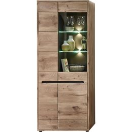 Vitrine Innostyle, B:80cm H:202cm T:38cm, braun, Dekorfolie, MDF, Spanplatte, Wohnzimmer, Schr&auml;nke, "BELLANO", Viking Oak Nature