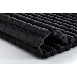 Badematte Kleine Wolke, H:50mm, schwarz, Baumwolle, Polyester, Badematten, "Avera", Badteppich, Uni Farben, handgewebt, quadratisch & rechteckig