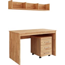 Büromöbel-Set Home Affaire, B:120cm T:65cm, beige, Holz teilmassiv, Arbeitsmöbel-Sets, "Logo", passt in verschiedene Einrichtungsstile