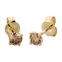 OROLINO Damen Paar Ohrstecker "585/- Gelbgold 2 Brill. 0,50 t. braun", one-size, 0,5, Gold, gelb, Gold, Ohrringe