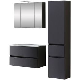 Badezimmer-Set Welltime, B:120cm H:200cm T:49cm, grau, Kastenm&ouml;bel-Sets, "Kaunas", bestehend aus Waschtisch-Set mit Seitenschrank, Breite 120 cm